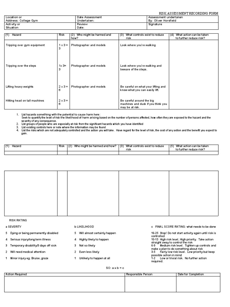 Risk Assessment Template Gym | PDF | Risk Assessment | Risk