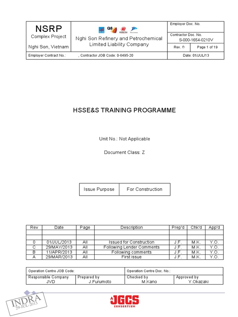 Hsse&s Training Programme | PDF | Occupational Safety And Health | Safety