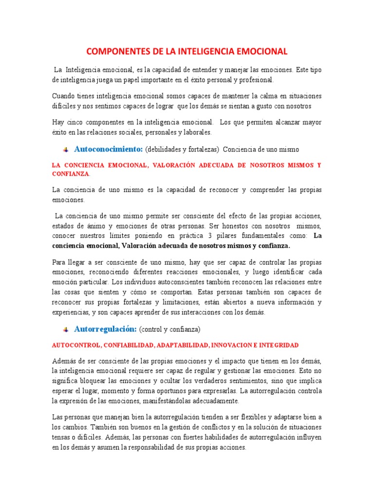Componentes De La Inteligencia Emocional Pdf Inteligencia Emocional