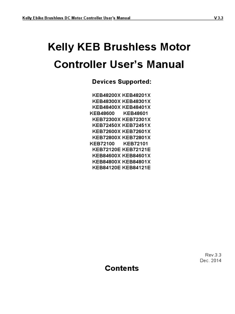 Kelly KEB Brushless Motor Controller User's Manual: Devices Supported ...