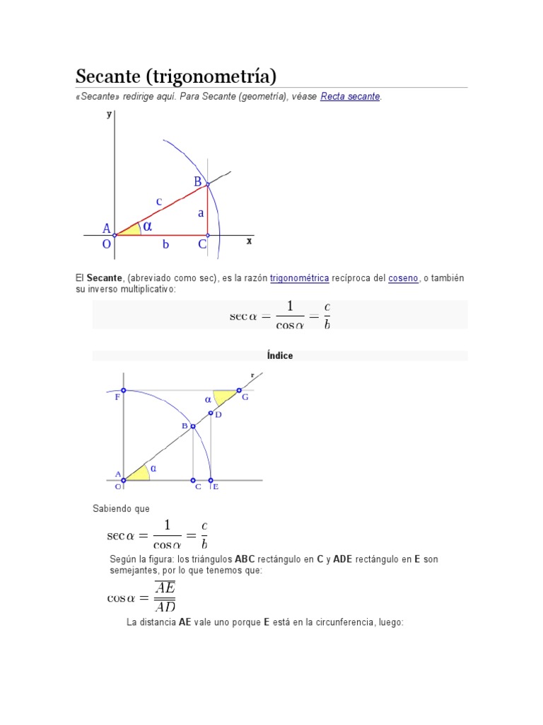 Función secante: definición, propiedades y representación gráfica | PDF ...