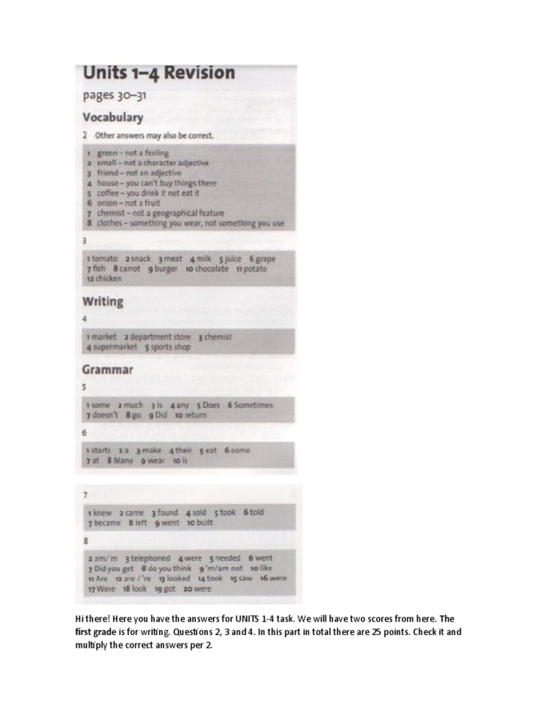UNITS 1-4 Activity Answers & Scoring Guide | PDF