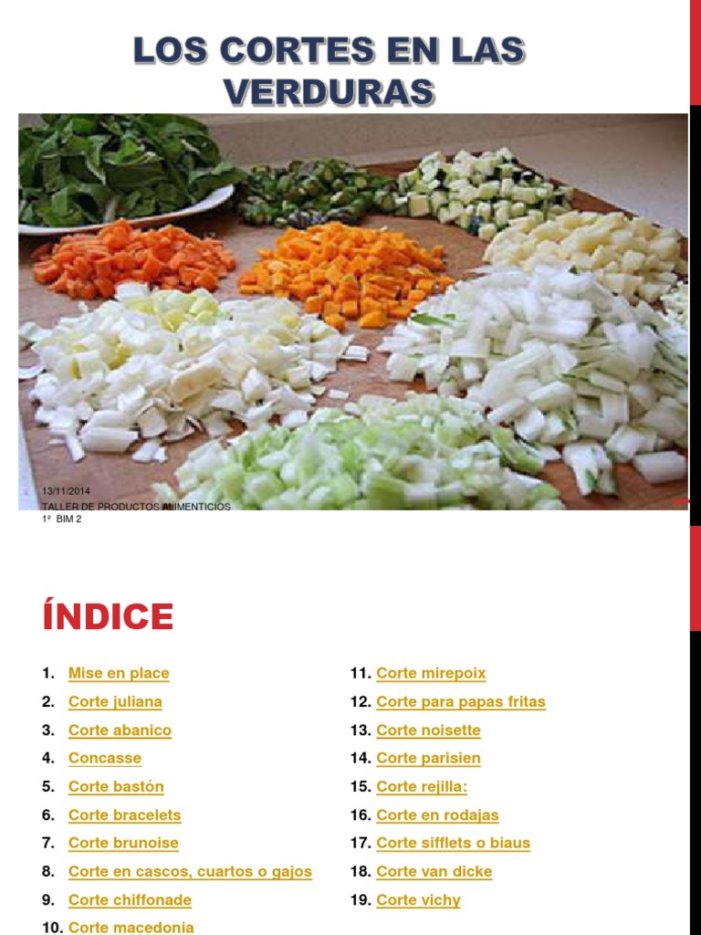 Tipos de Cortes de Verduras y Frutas | PDF | Patata | ensalada