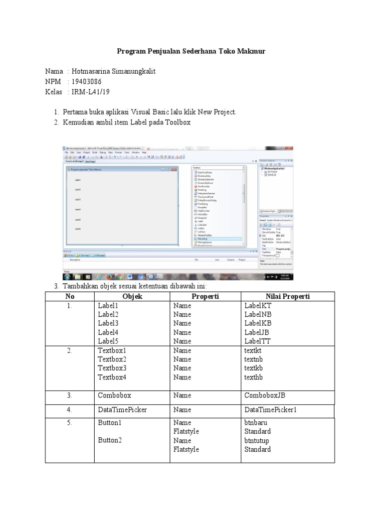 Quis 4 Latihan Pembuatan Program Toko Makmur Hotmasarina Simanungkalit IRM L41 | PDF