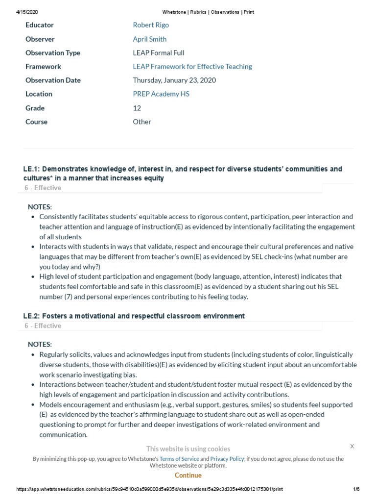 LEAP Framework Classroom Observation Report | PDF | Teachers ...