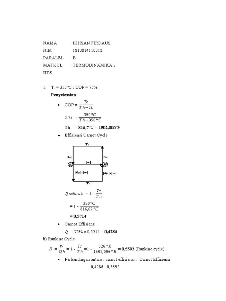Ikhsan Firdaus: Thermodynamics UTS Solutions | PDF | Science & Mathematics