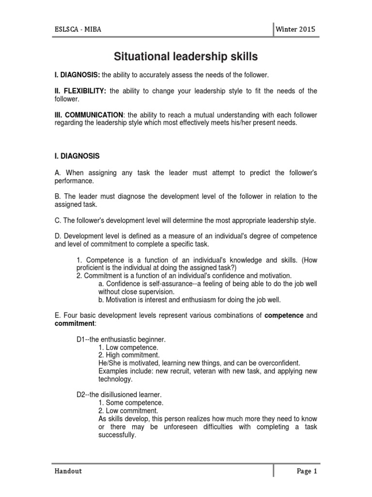 Situational Leadership Handout | PDF | Competence (Human Resources ...