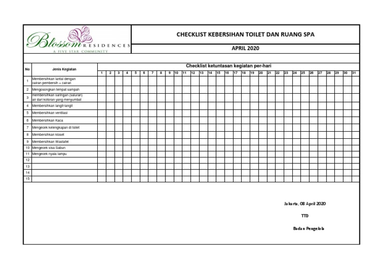 Checklist Kebersihan Toilet | PDF