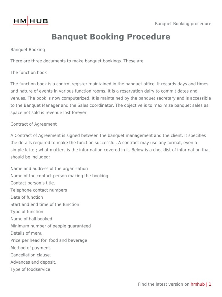 Banquet Booking Procedure | PDF | Menu | Business