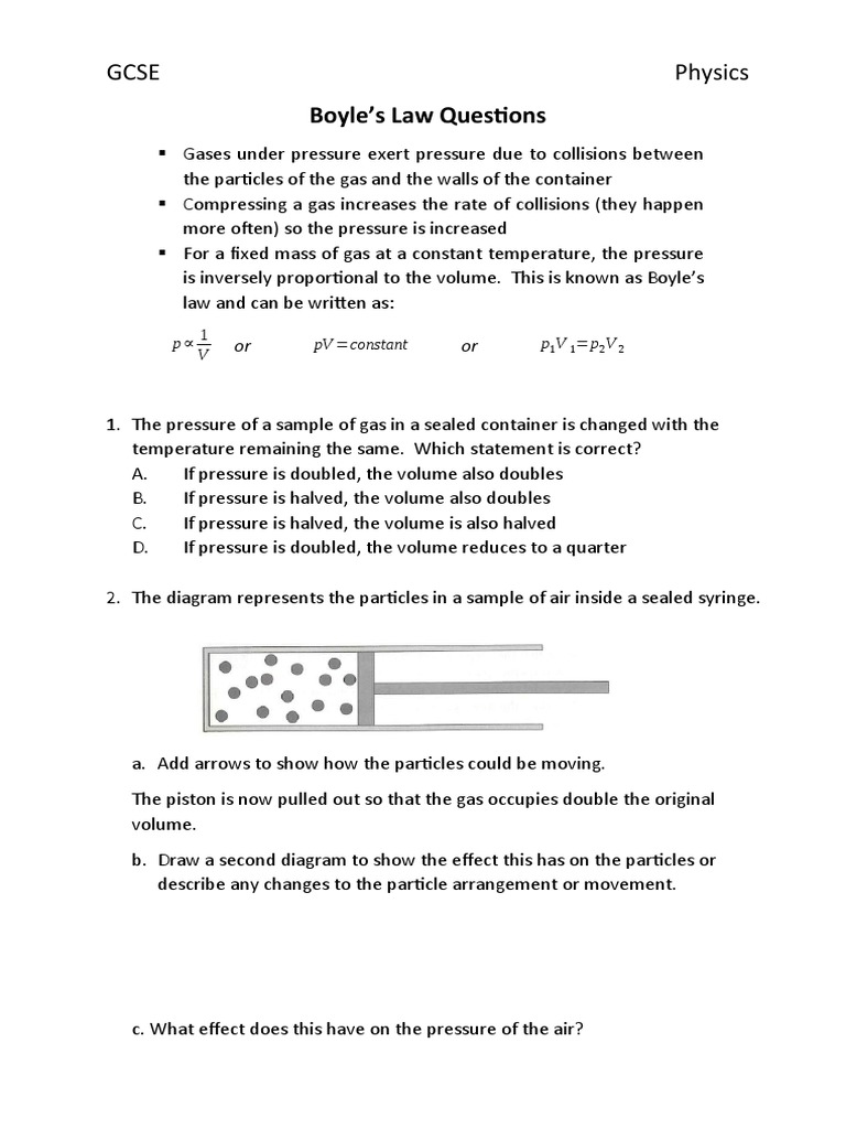 Gcse Physics: Boyle's Law Questions | PDF | Gases | Pressure