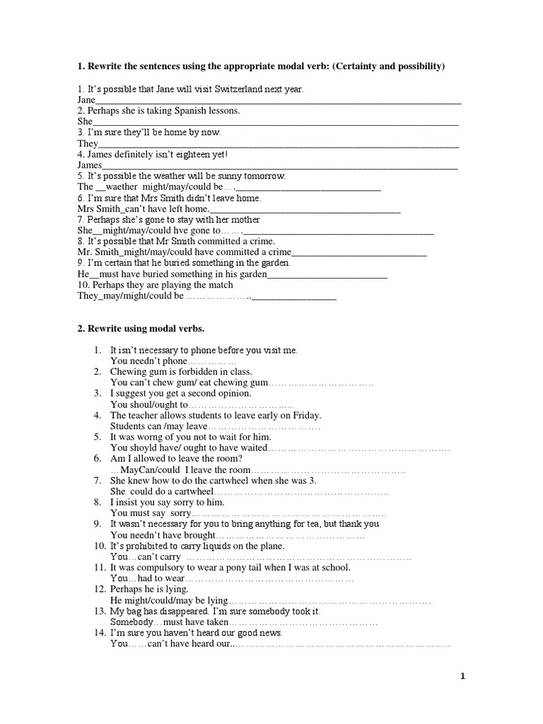 Modal Verbs and Certainty: A Guide to Rewriting Sentences Using Modal ...