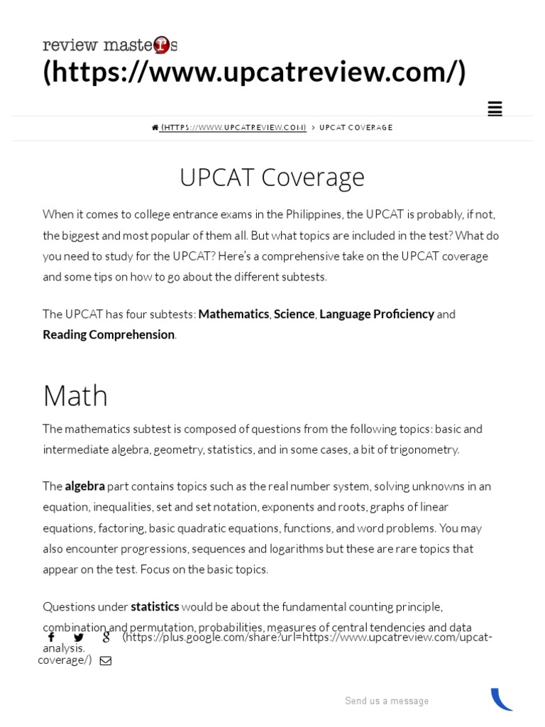 UPCAT Coverage - Review Masters PDF | PDF | Equations | Teaching ...