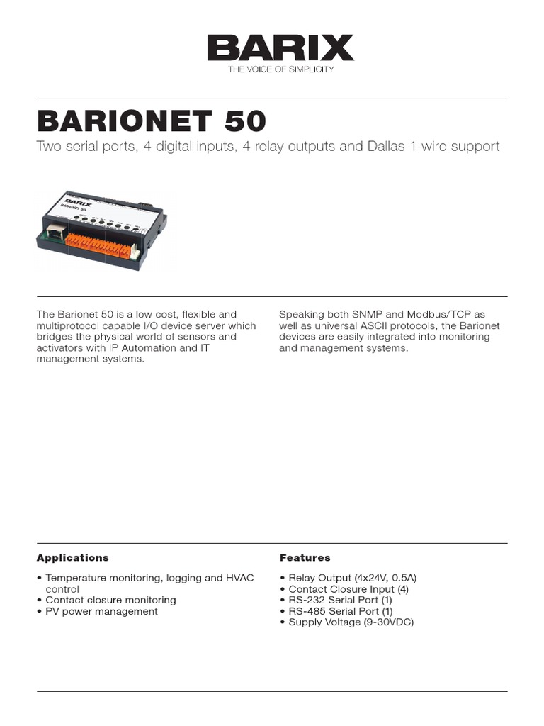 Barionet 50: Two Serial Ports, 4 Digital Inputs, 4 Relay Outputs and ...