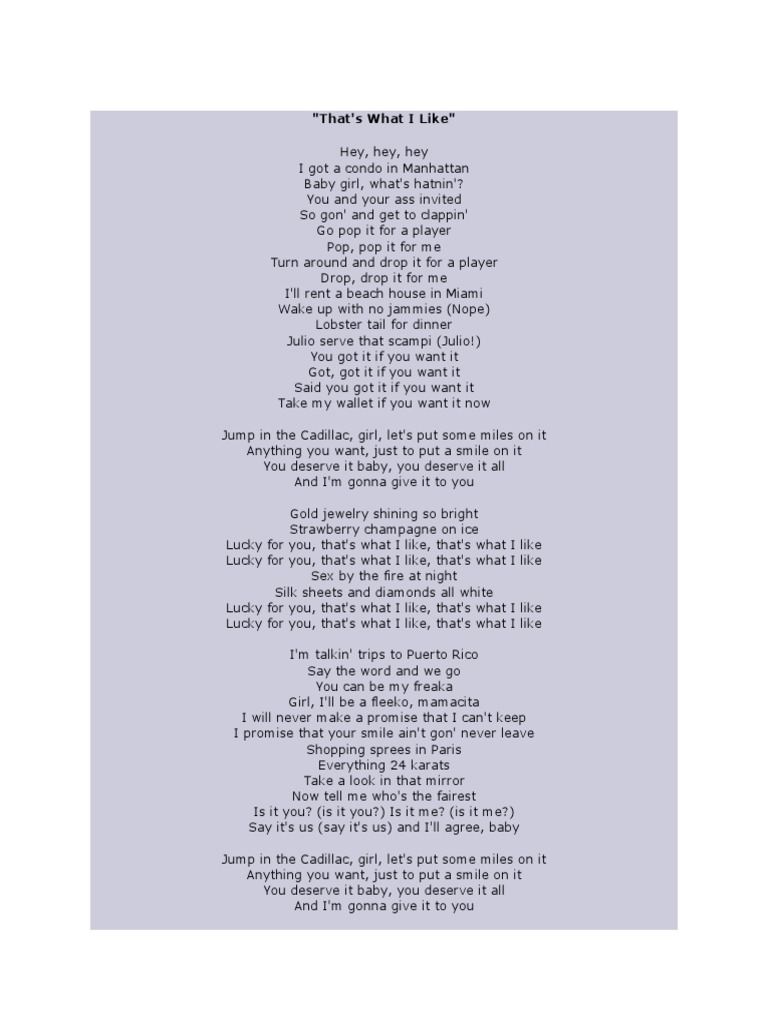 That's What I Like | PDF | Songs Written | Entertainment (General)