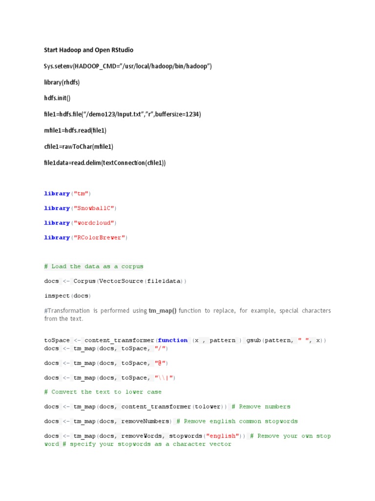 Start Hadoop and Open Rstudio: "TM" "Snowballc" "Wordcloud" "Rcolorbrewer" | PDF | Teaching ...