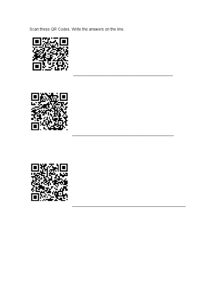 Scan These QR Codes. Write The Answers On The Line | PDF