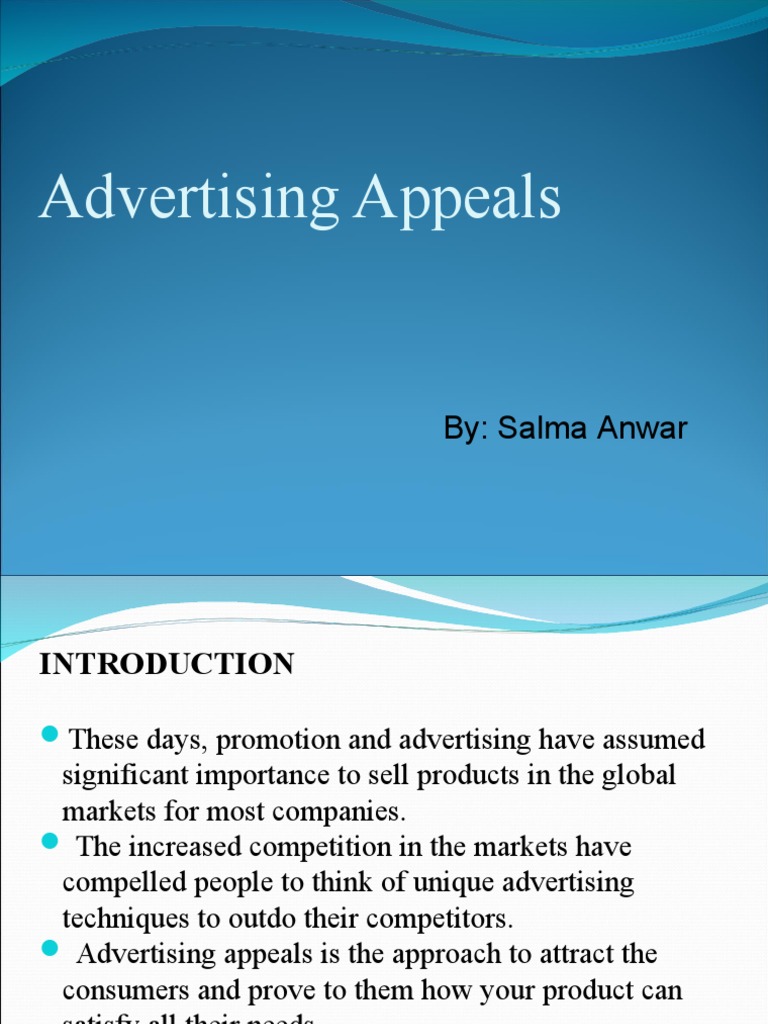 Advertising Appeals: By: Salma Anwar | PDF | Advertising | Mass Media
