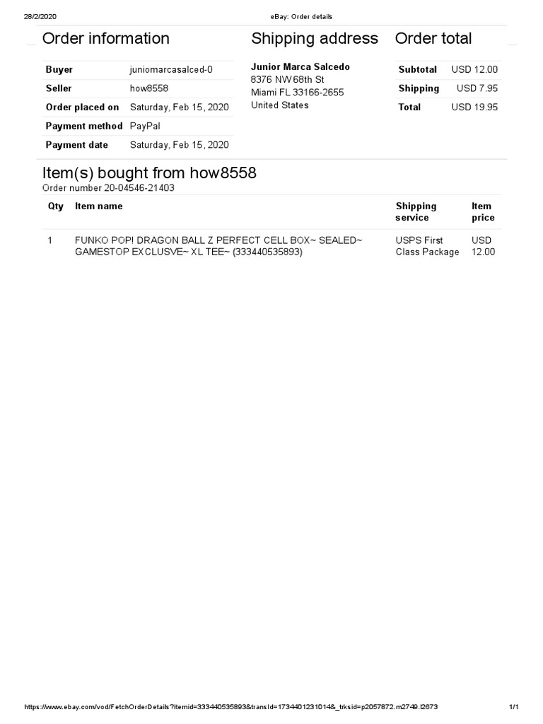 Order Information Shipping Address Order Total | PDF