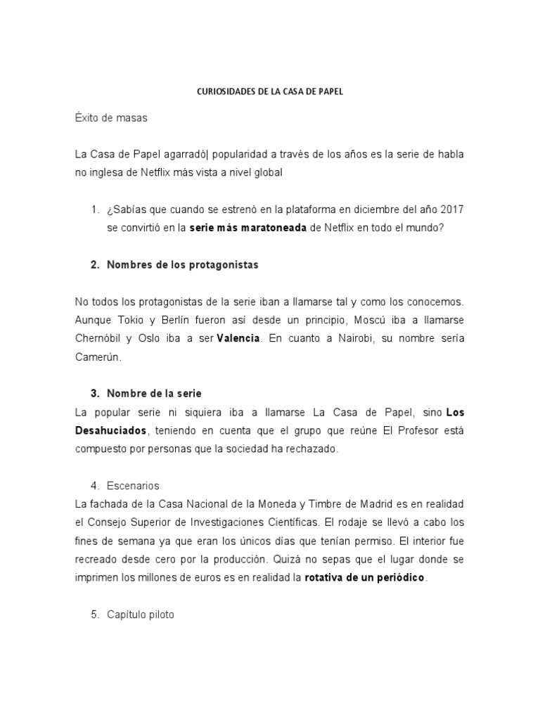 Curiosidades de La Casa de Papel | PDF