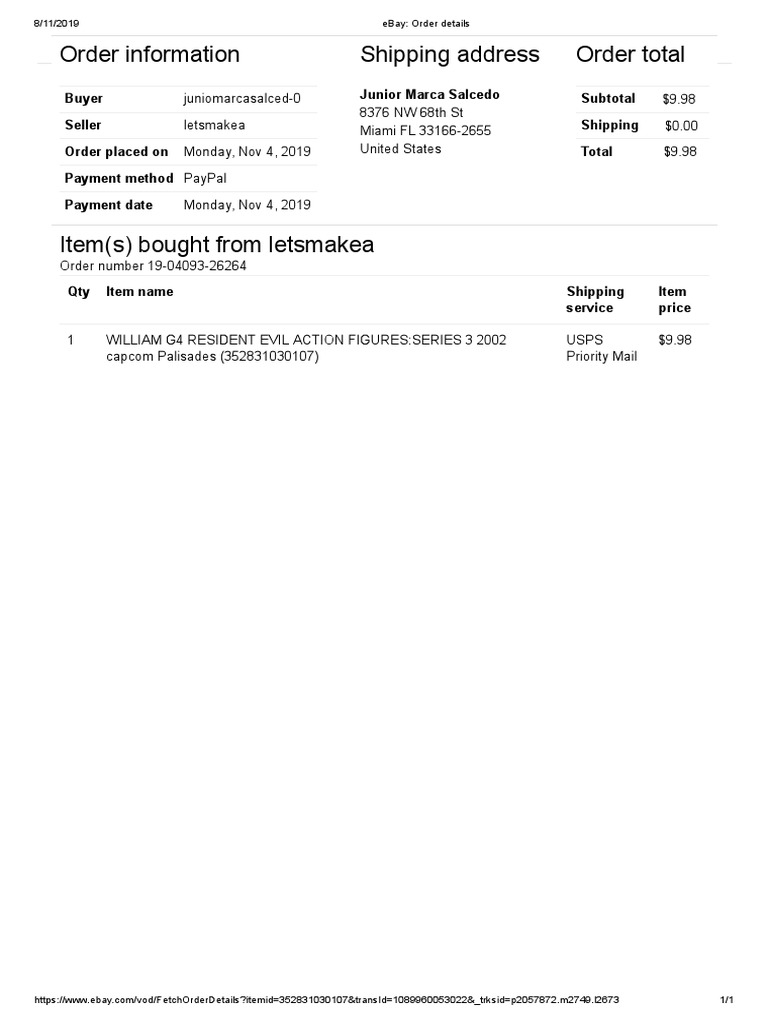 Ebay - Order Details | PDF