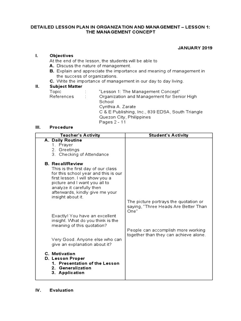 Detailed Lesson Plan in Organization and Management | PDF | Career & Growth