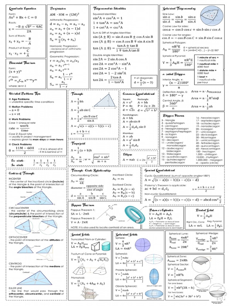 Civil Engineering Board Exam Formulas (Repost) | PDF