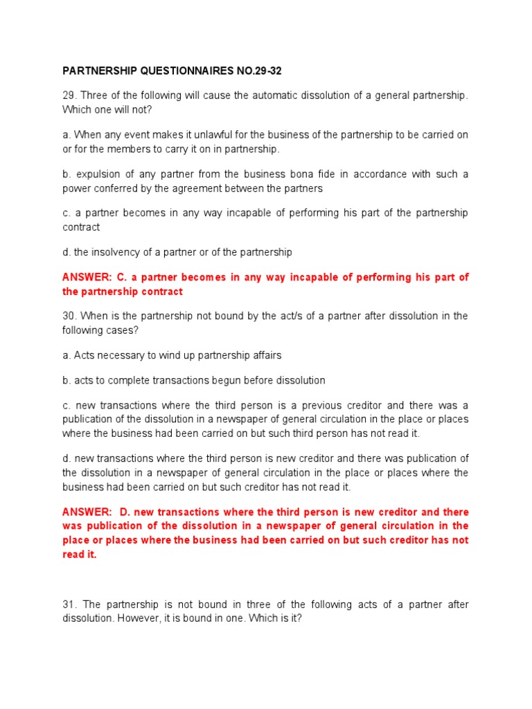 Partnership Questions | PDF | General Partnership | Partnership