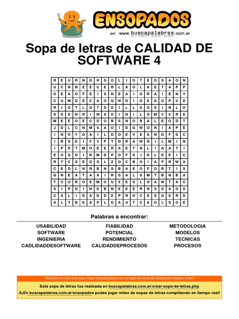 Sopa de Letras de Calidad de Software - 4 | PDF | Áreas de informática ...