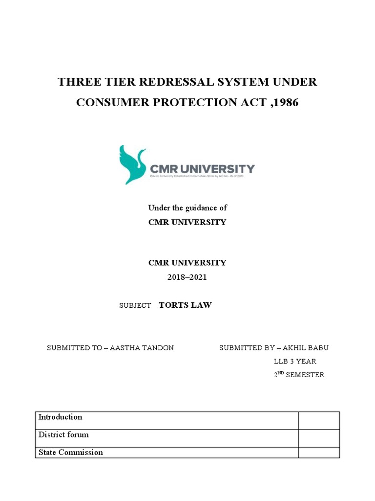 Three Tier Redressal System Under Consumer Protection Act, 1986 | PDF ...