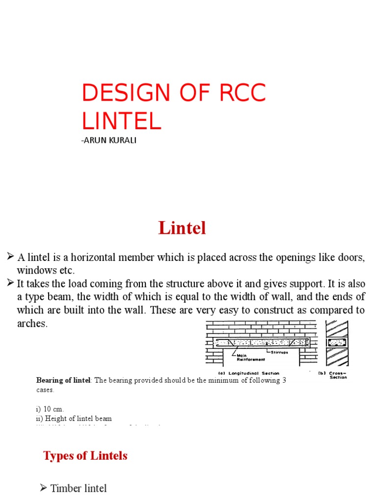 Design of RCC Lintel: - Arun Kurali | PDF | Reinforced Concrete | Wall