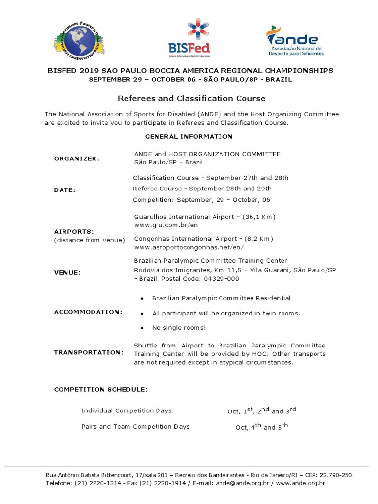 Course Referees Classification BISFed 2019 Sao Paulo Boccia Americas ...