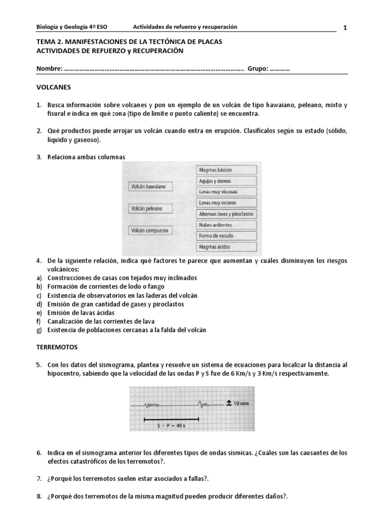Actividades sobre Tectónica de Placas | PDF | Volcán | Temblores