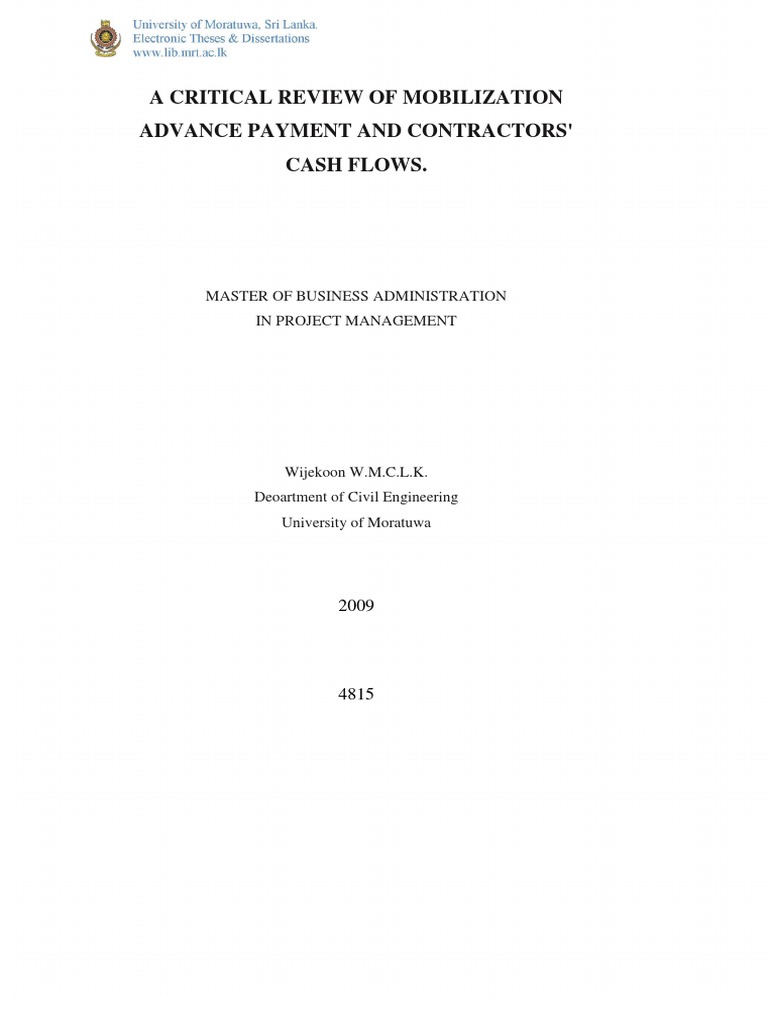Necessity of Mobilization Advances in Construction | PDF