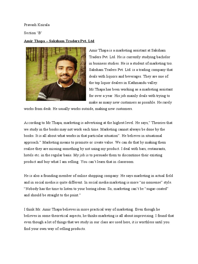Amir Thapa - Saksham Traders Pvt. LTD | PDF | Career & Growth