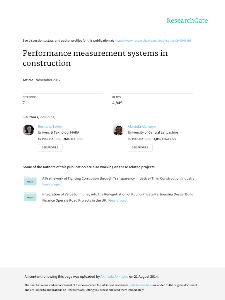 Performance Measurement Systems in Construction | PDF | Performance ...