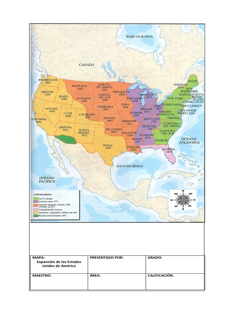 Mapa: Expansión de Los Estados Unidos de América Presentado Por: Grado ...