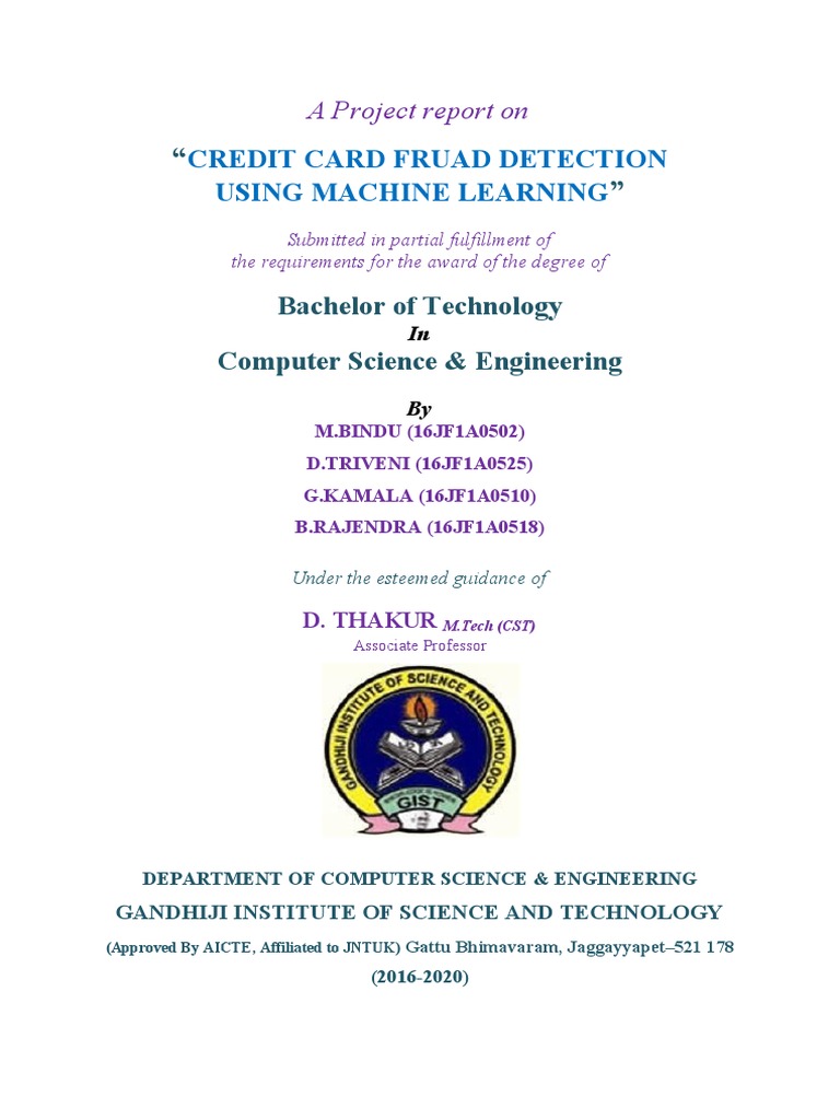 Credit Card Fruad Detection Using Machine Learning: Bachelor of ...