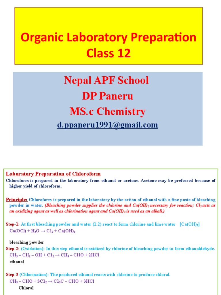 Laboratory Preparation of Organic Compounds: Procedures and Reactions ...