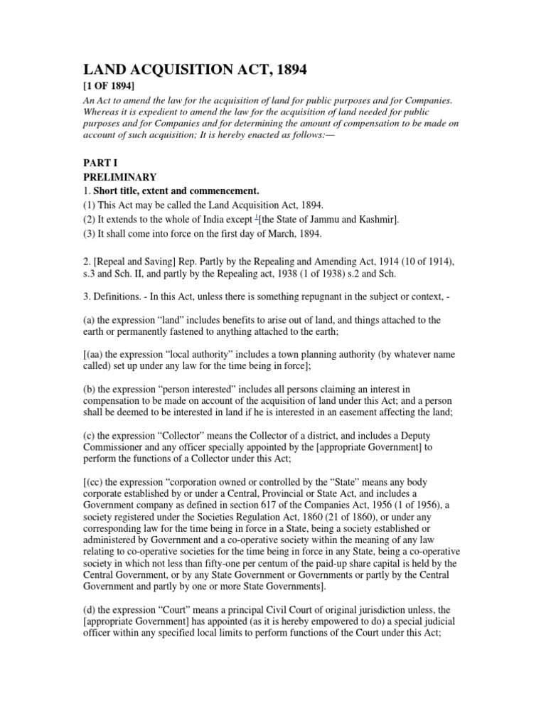 Land Acquisition Act, 1894 | PDF