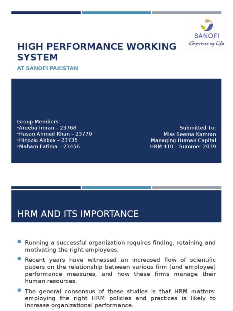 High Performance Working System: at Sanofi Pakistan | PDF | Human ...