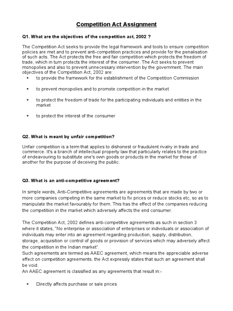 Objectives of the Competition Act 2002 | PDF | Competition | Private Law