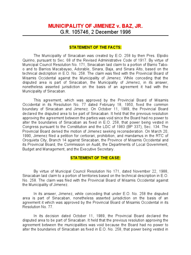 Creation of LGU-Municipality of Jimenez | PDF | Executive Order ...