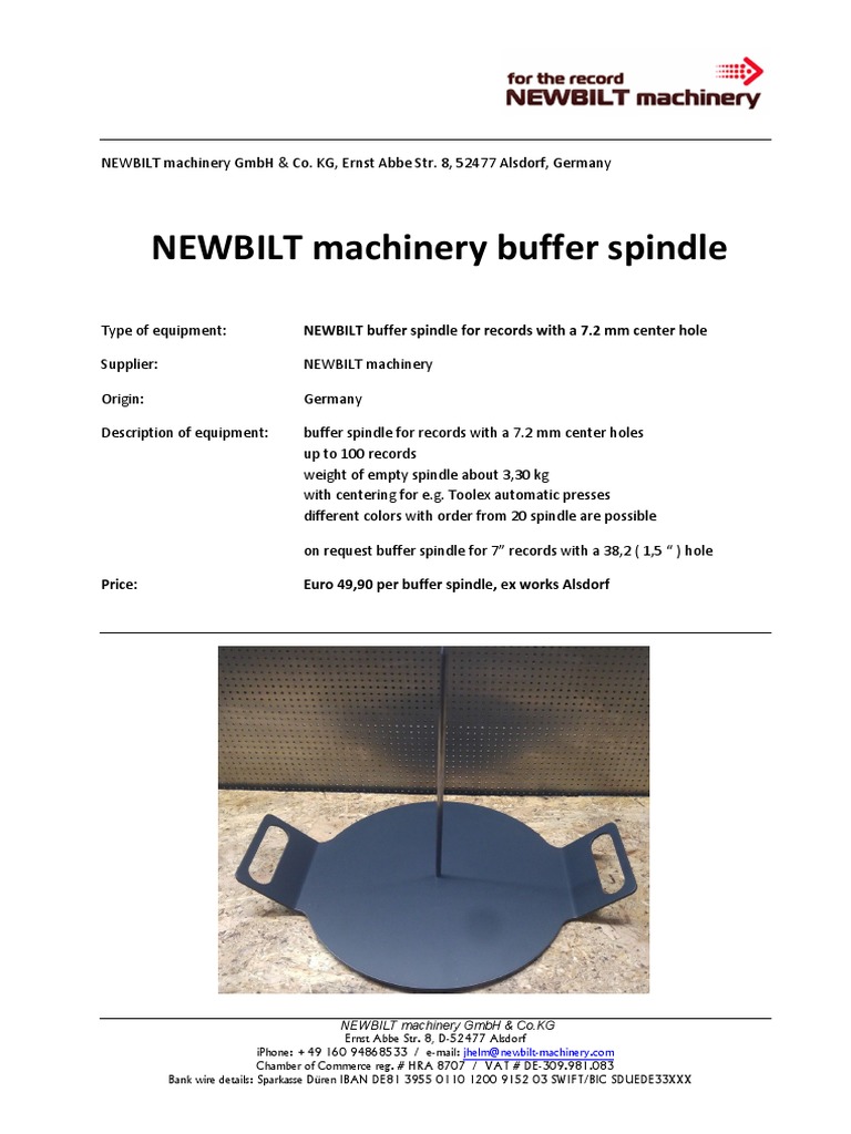 NEWBILT Buffer Spindle For Vinyl Record Production | PDF