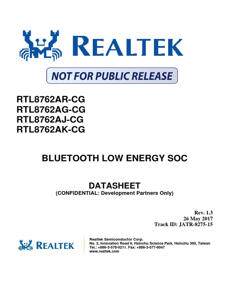 Data Sheet RTL8762AR-CG-Realtek | PDF | Arm Architecture | System On A Chip