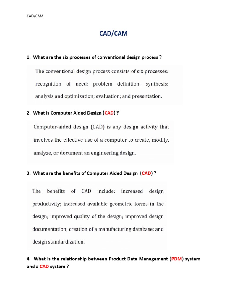 Cad/Cam: 1. What Are The Six Processes of Conventional Design Process ...