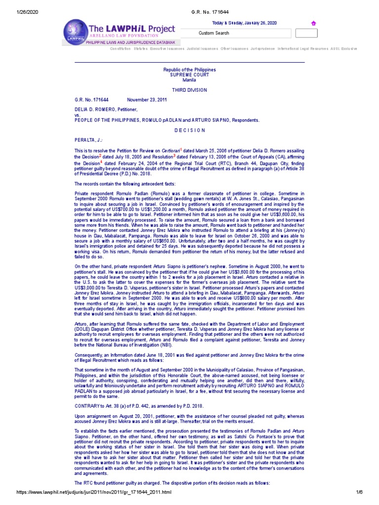 Delia Romero v. People G.R. No. 171644 | PDF | Sentence (Law) | Fine ...