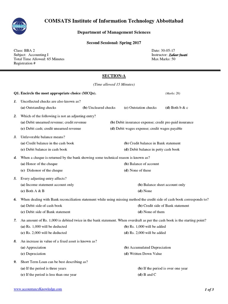 Sessional 2 Paper Sample 1 | PDF | Debits And Credits | Depreciation