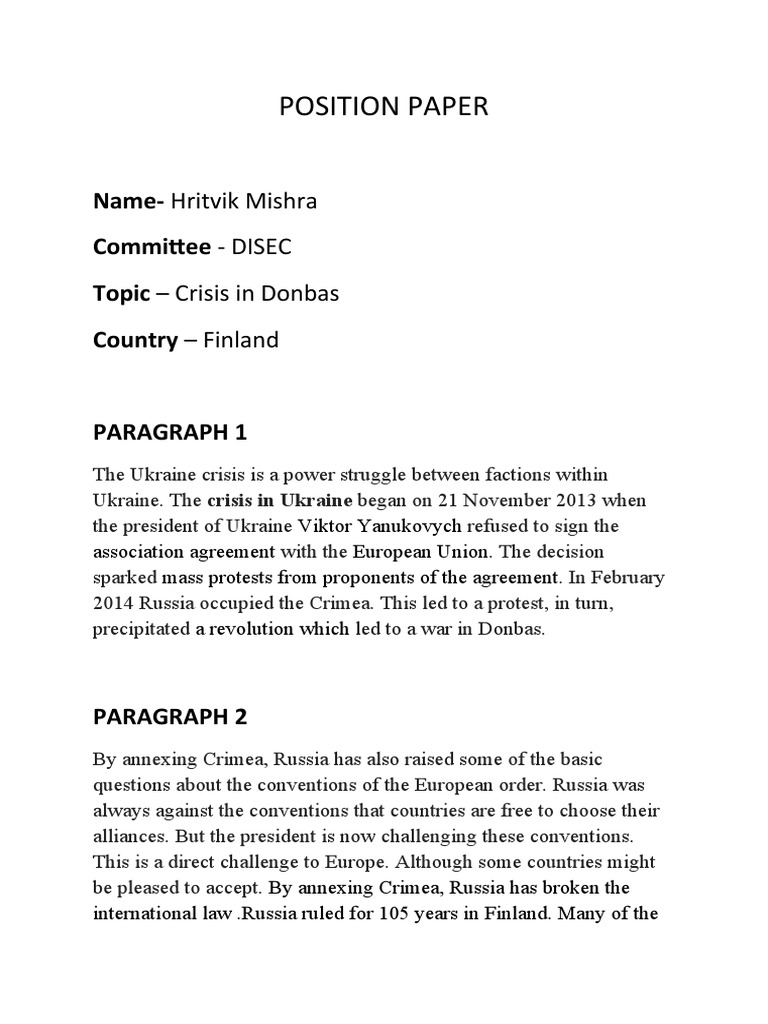 Position Paper: Name-Hritvik Mishra Committee - DISEC Topic - Crisis in ...