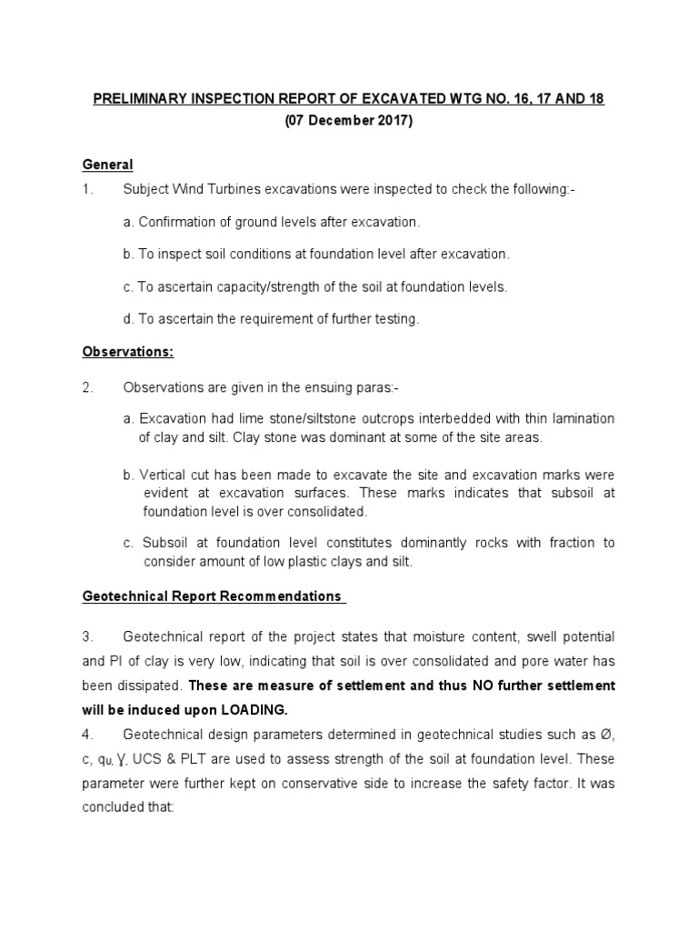 Inspection Report - WTG Excavation | Download Free PDF | Geotechnical ...