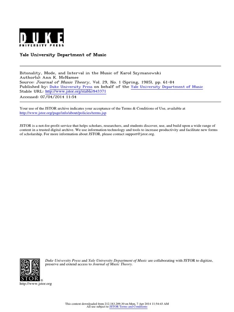 Bitonality, Mode, and Interval in The Music of Karol Szymanowski | PDF ...